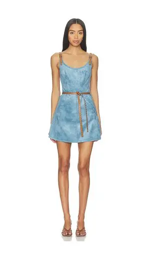 Alexis Faux Suede Mini Dress With Self Tie Closure - Azure