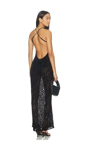 GUIZIO Burnout Velvet Maxi Dress