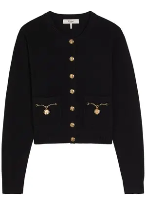Chloé Embellished-pocket Wool And Cashmere-blend Cardigan