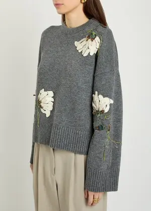 Simkhai Dawna Floral-embellished Wool-blend Jumper