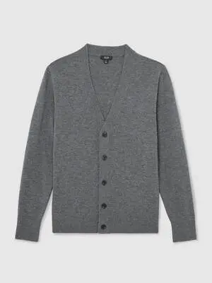 REISS Fairclough Wool V-neck Cardigan - Grey