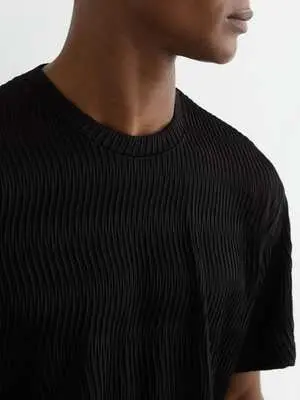 REISS Cox Textured-wave Relaxed-fit T-shirt - Black