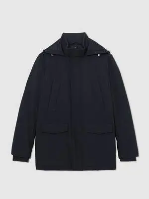 REISS Hooded Zip-through Padded Coat - Navy