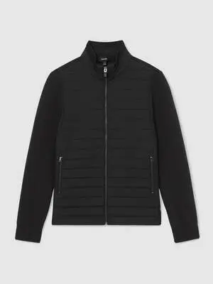 REISS Asher Hybrid Interlock-jersey Quilted Jacket
