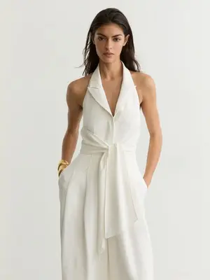 REISS Taya Linen Wide-leg Jumpsuit - Ivory