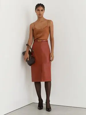 REISS Corey Silk Cami Top - Rust Orange