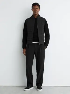 REISS Quilt And Knit Zip-through Gilet - Black