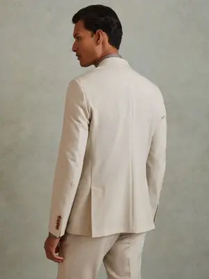 REISS Belmont Tailored Fit Double-breasted Suit Jacket With Wool - Stone