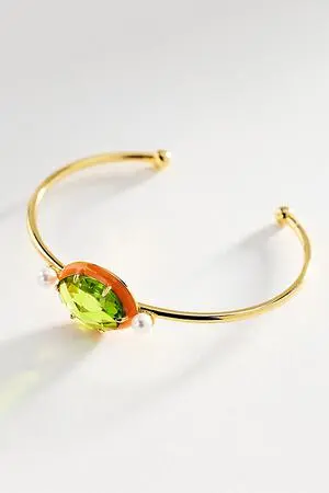 Anthropologie Gemstone Cuff Bracelet - Light Green
