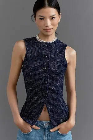 Maeve Tweed Button-front Vest Top