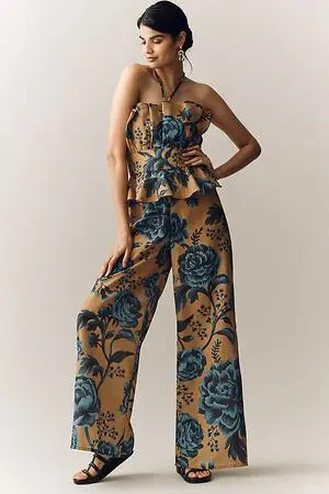 ESPECIA Floral Peplum Halter Jumpsuit - Blue Floral