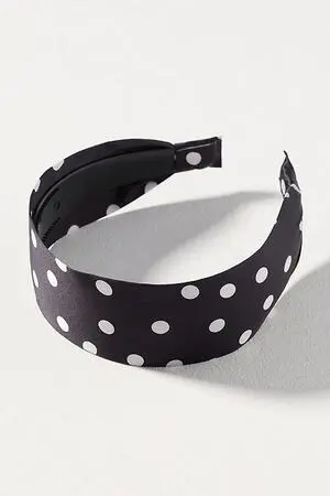 Anthropologie Wide Headband - Black & White Polka Dot