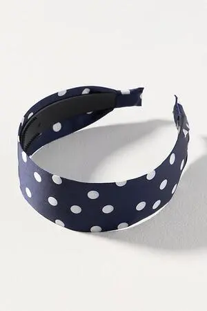 Anthropologie Wide Headband - Navy & White Polka Dot