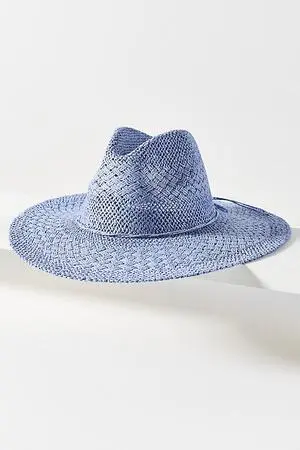 Anthropologie Woven Straw Fedora Hat - Blue