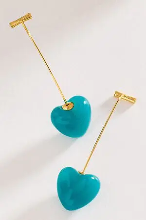 Anthropologie Icon Heart Drop Earrings - Teal