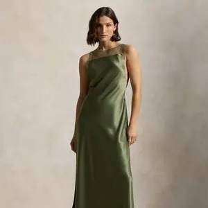 Ralph Lauren Satin Dress With Tulle Panels