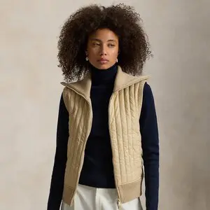 Ralph Lauren Quilted-panel Wool Zip Vest - Dune Tan