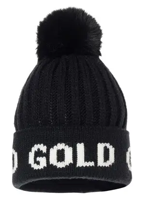 Goldbergh Chunky Knit Bobble Hat - Black And White