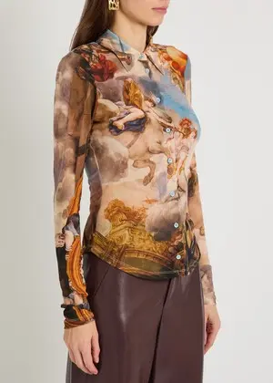 Alice + Olivia Printed Stretch-mesh Top - Multicoloured