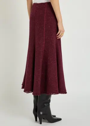 Gabriela Hearst Amy Speckled Wool And Cashmere-blend Midi Skirt - Bordeaux