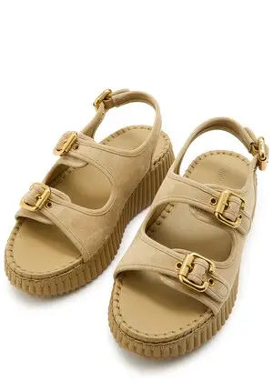 Chloé Whipstitched Suede Wedge Sandals - Sand