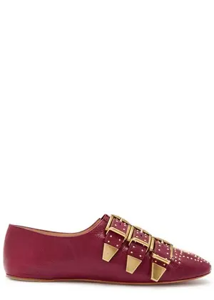Chloé Susan Stud-embellished Grained Leather Flats