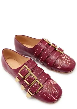 Chloé Susan Stud-embellished Grained Leather Flats