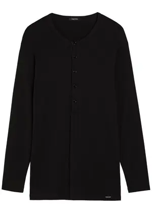 TOM FORD Henley Stretch-cotton Top - Black