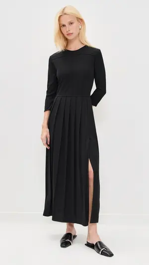 Theory Long Sleeve Pleated Midi Dress