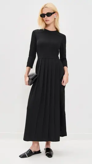 Theory Long Sleeve Pleated Midi Dress