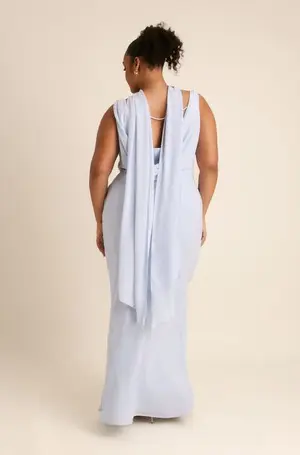 SIX STORIES Plunge Cowl Chiffon Gown - Pale Blue