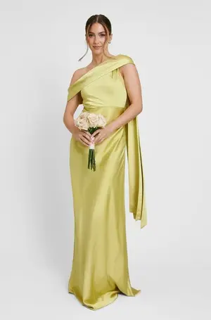 SIX STORIES One Shoulder Drape Maxi Dress - Chartreuse