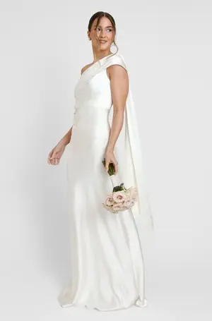 SIX STORIES One Shoulder Drape Gown - Ivory