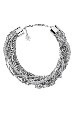 AREA Messy Chain Choker Necklace - Clear Crystal/silver