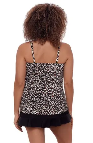 AQUA GREEN High Neck Keyhole Tankini Swimsuit Top - Desert Leopard