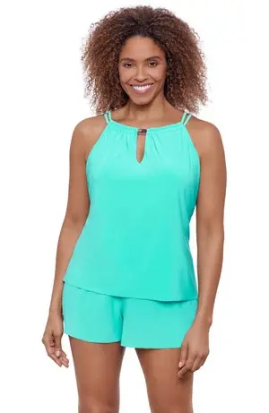 AQUA GREEN High Neck Keyhole Tankini Swimsuit Top - Midori