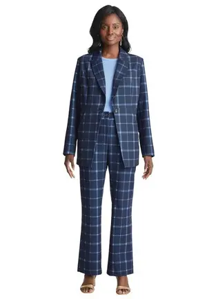 JESSICA LONDON Bi-stretch Blazer - Navy Double Plaid