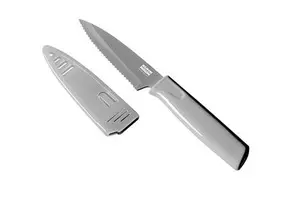KUHN RIKON Colori Non-stick Serrated Paring Knife With Safety Sheath - Gray
