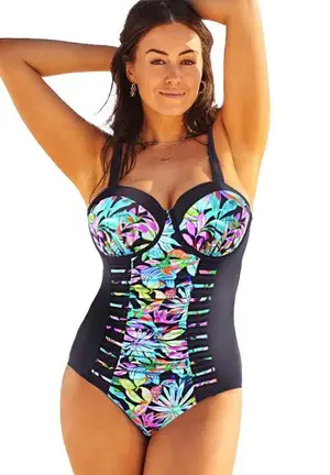 SWIMSUITS FOR ALL Ruched Underwire One-Piece Swimsuit Hawaiian Tropical
