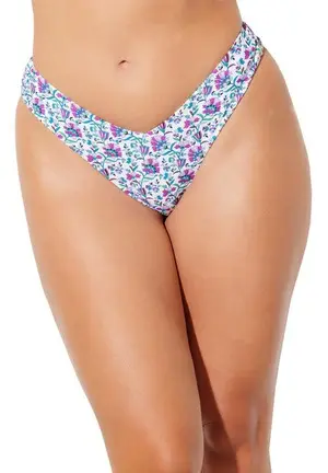 SWIMSUITS FOR ALL High Leg Cheeky Bikini Brief Purple Blue Flowers