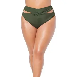 SWIMSUITS FOR ALL Loop Cut Out High Leg Bikini Brief - Military