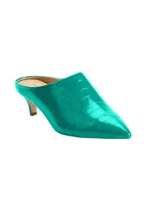 COMFORTVIEW Kitten Heel Mule - Teal Croco