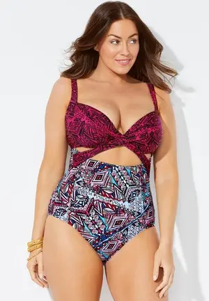 SWIMSUITS FOR ALL Cut Out Underwire One Piece Swimsuit