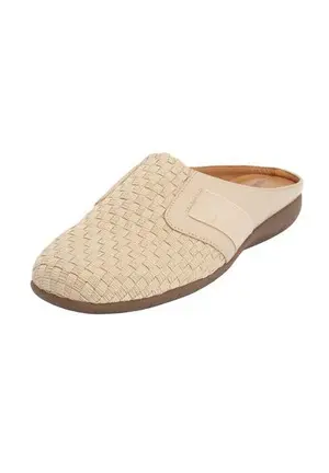 COMFORTVIEW Stretch Woven Metallic Mules - Khaki Metallic