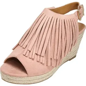 COMFORTVIEW Diane Espadrille Wedge Platforms With Fringe Detail - Dusty Pink