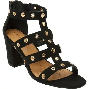 COMFORTVIEW Giada Suede-like Block Heel Sandals With Gold-Tone Studs Black