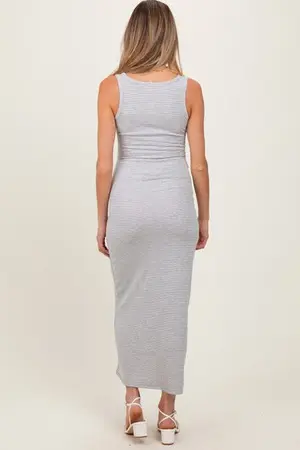 PINKBLUSH Striped Button-front Sleeveless Maxi Dress - Heather Grey