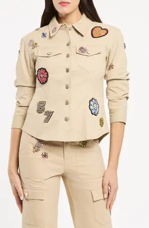 Cinq À Sept Retro Canyon Jacket With Patches - Khaki Multi
