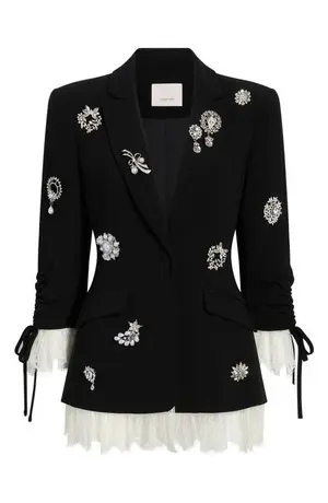 Cinq À Sept Roxie Crystal Brooch Blazer - Black/ivory