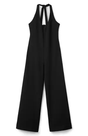 Mango Halter Neck Wide Leg Jumpsuit - Black